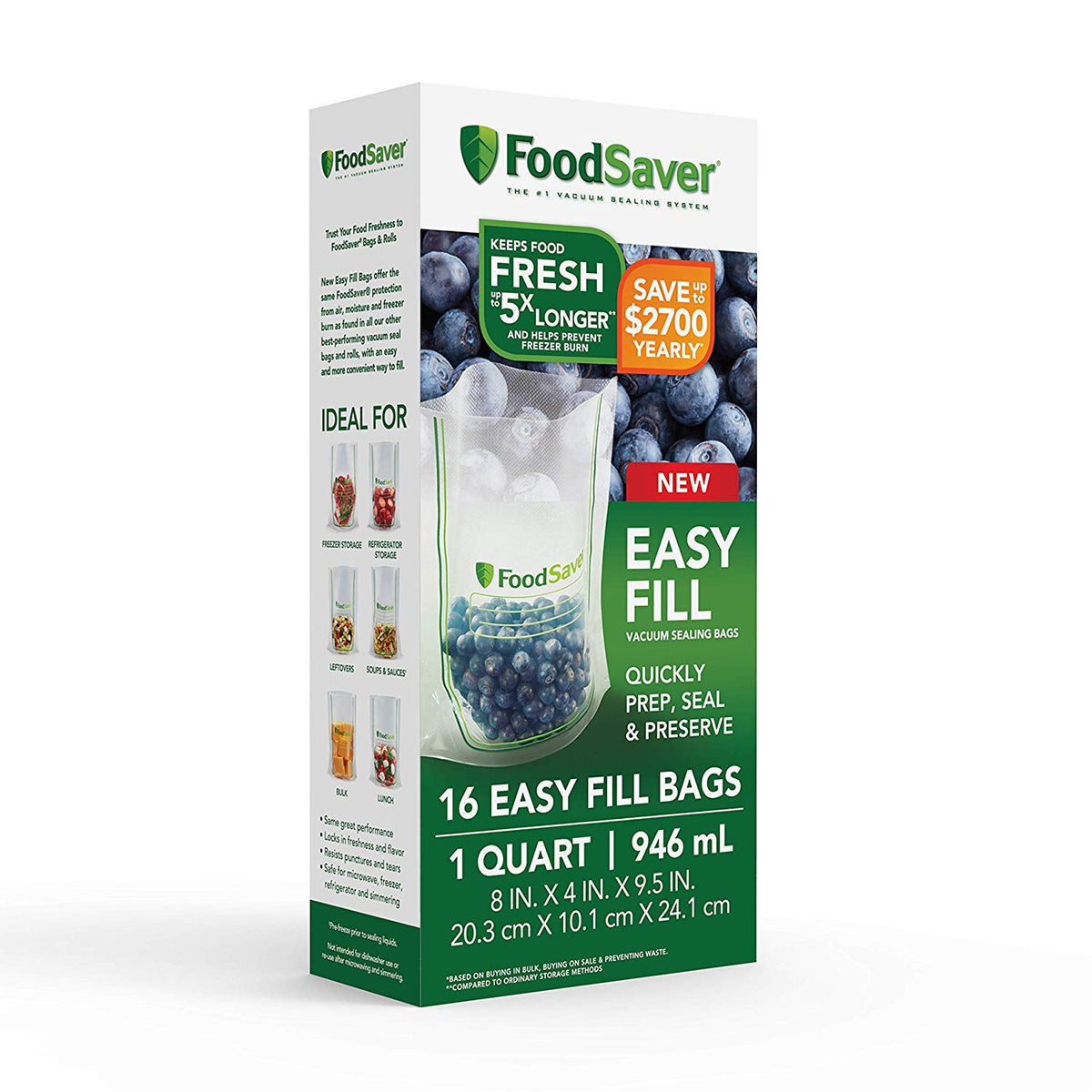FoodSaver Easy Fill 1 Quart Vacuum Sealer Bags- 16 Count – Canadian ...